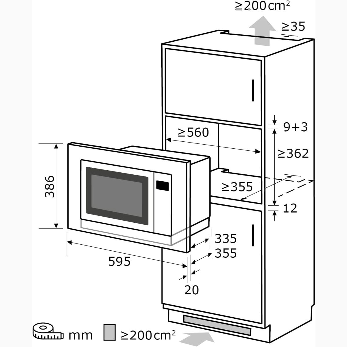 Cuptor cu microunde incorporabil 2in1, 25 litri, Exquisit, alb - Conox